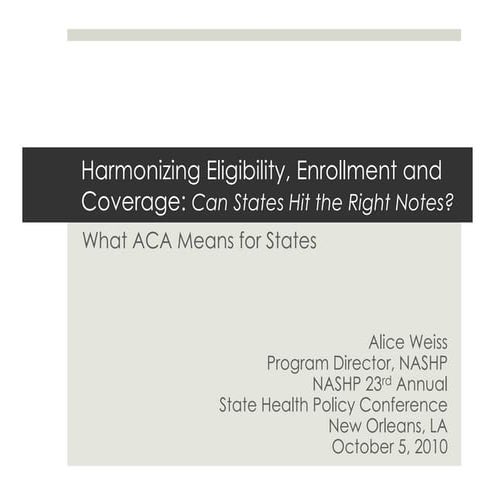 Eligibility Enrollment Overview: What ACA Means for States | PDF ...