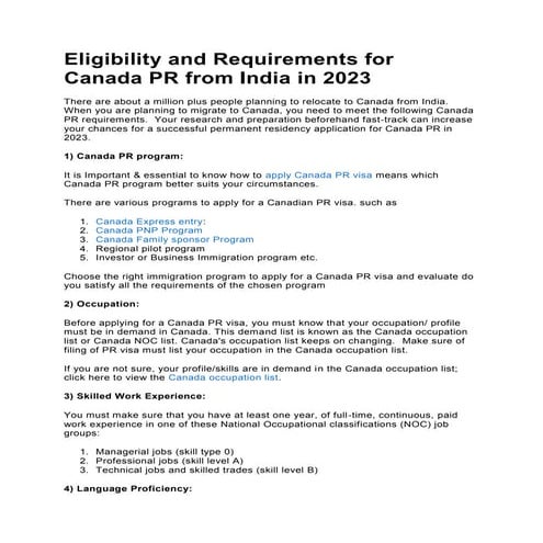 Eligibility and Requirements for Canada PR from India in 2023.docx