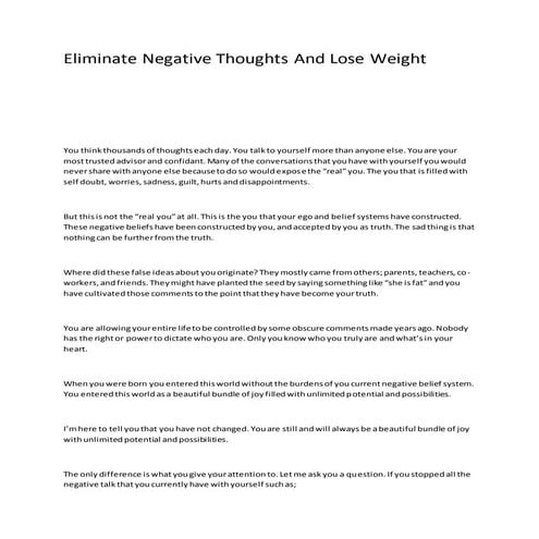 Eliminate negative thoughts and lose weight | DOCX