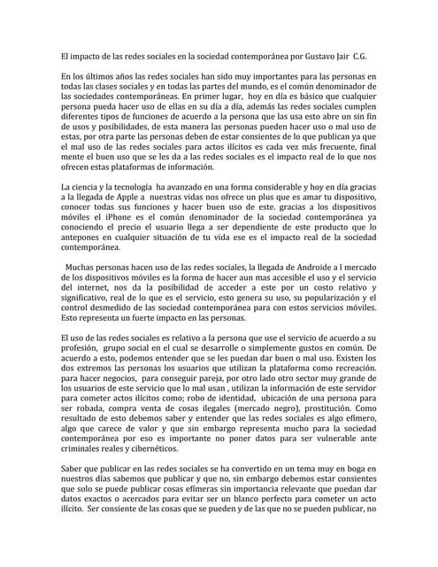 Redes sociales ensayo argumentativo | PDF