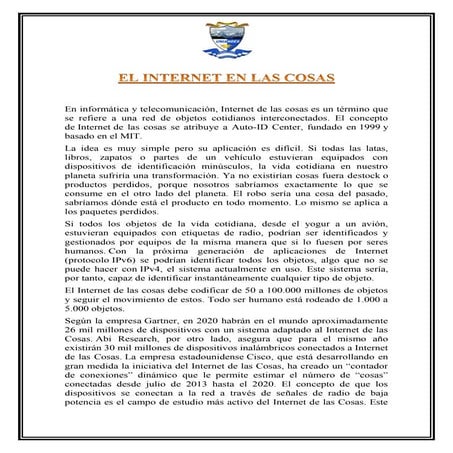 Ensayo El Internet en las Cosas | DOCX