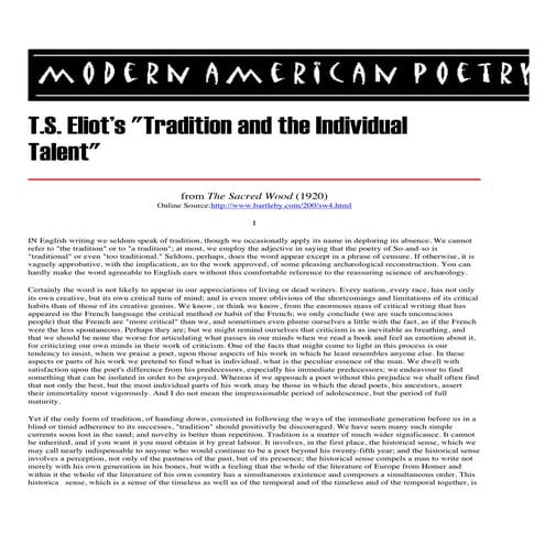 Eliot tradition and the individual talent | PDF