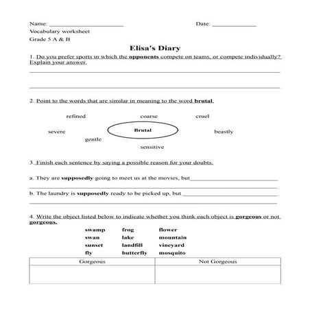 Elissa's diary vocab wsh | ODT