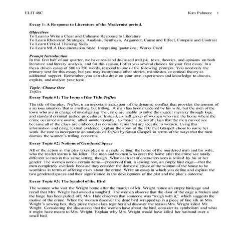 Elit 48 c trifles essay instructions | PDF