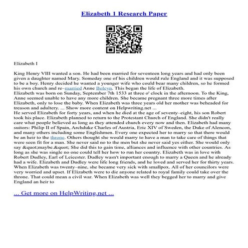 Elizabeth 1 Research Paper | PDF
