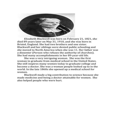 Elizabeth blackwell was born on february 21 | DOCX