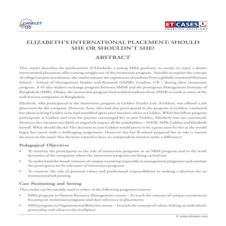 Elizabeth’s international placement | PDF