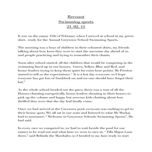 Ella's swimming recount | PAGES