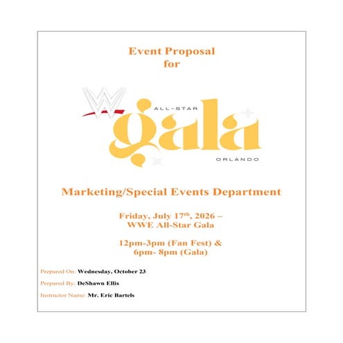 Year Two: WWE All-Star Gala Proposal Plan | PDF