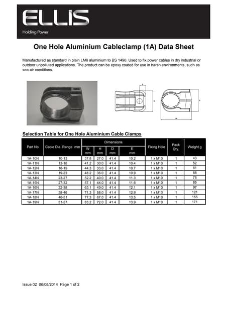 Ellis Patents 2 Hole Cable Cleat Aluminium - Spec Sheet | PDF | Science