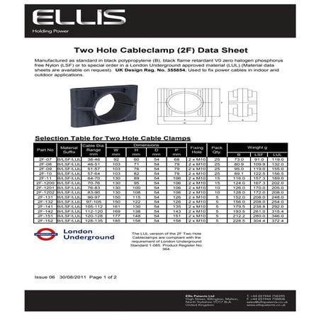 Ellis Patents 2F-07 2 Hole Cable Clamp Cleat 38-46mm | PDF