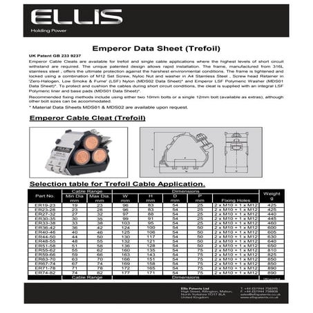 Ellis Patents Emperor Cable Cleat Stainless Steel - ES73-85 | PDF