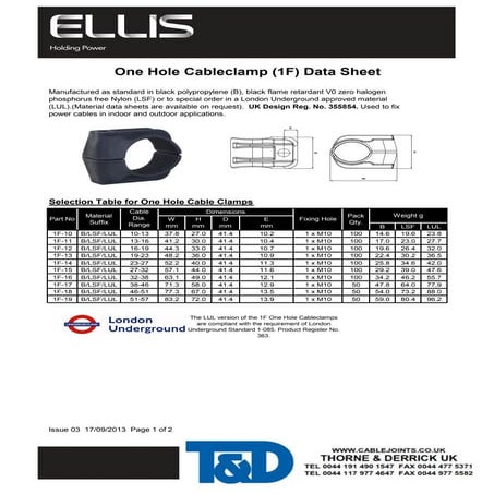 Ellis Patents 1F-17 Cable Clamp (One Hole) 38-46mm | PDF