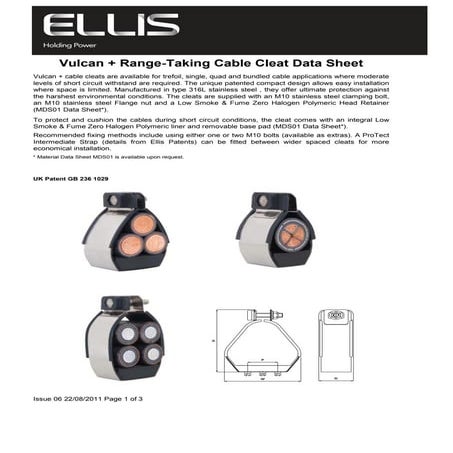Ellis Patents Vulcan Stainless Steel Cable Cleats - Spec Sheet | PDF