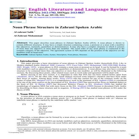 Noun Phrase Structure in Zahrani Spoken Arabic | PDF