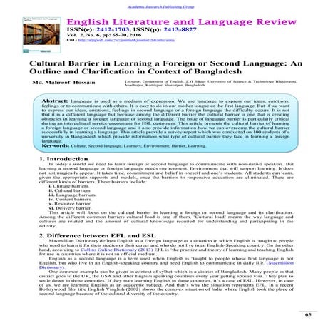 Cultural Barrier in Learning a Foreign or Second Language: An Outline ...