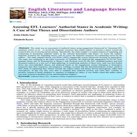 Assessing EFL Learner,s Authorial Stance in Academic Writing: A Case of ...