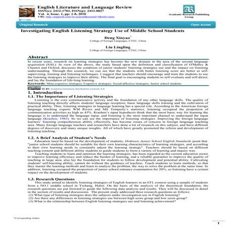 Investigating English Listening Strategy Use of Middle School Students ...