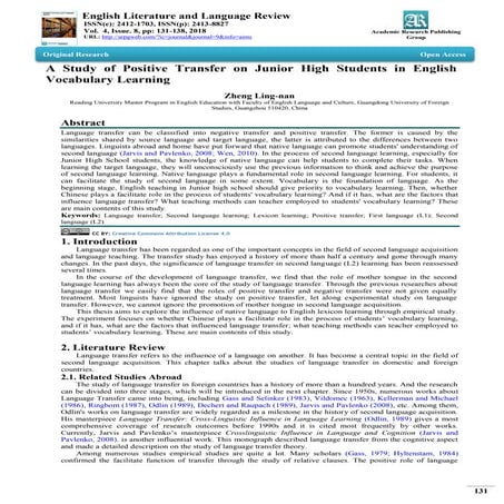 A Study of Positive Transfer on Junior High Students in English ...
