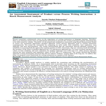 An Assessment Instrument of Product versus Process Writing Instruction ...