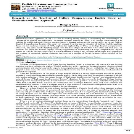 Research On The Teaching Of College Comprehensive English Based On Production Oriented Approach