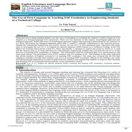 The Use of First Language in Teaching ESP Vocabulary to Engineering ...