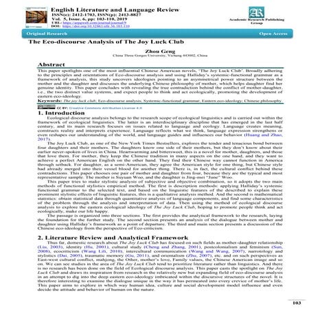 The Eco-discourse Analysis of The Joy Luck Club | PDF