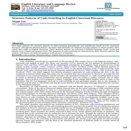 Structure Patterns of Code-Switching in English Classroom Discourse | PDF