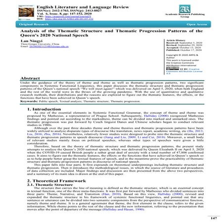 Analysis of the Thematic Structure and Thematic Progression Patterns of the Queen’s 2020 ...