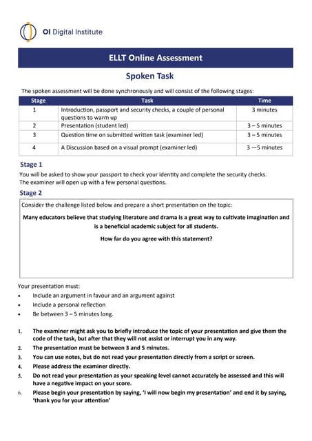 ELLT Example Spoken Assessment 4.pdf | Educational Assessment | Education