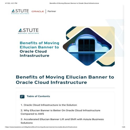 Benefits of Moving Ellucian Banner to Oracle Cloud | PDF