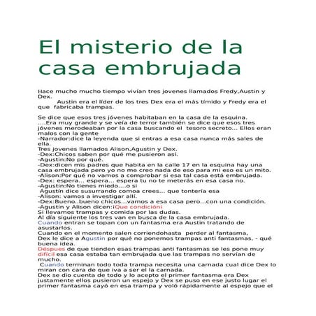 Cuento: El misterio de la casa embrujada. Actividad Escribir | PDF