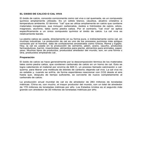 El oxido de calcio o cal viva | DOCX
