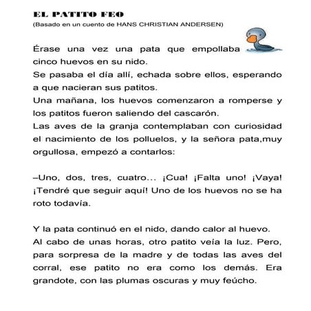 CUENTO PATITO FEO PARA NIÑOS Y NIÑAS TRABAJO | PPTX