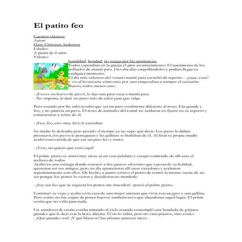 El Patito Feo: Una Historia de Aceptación y Transformación | PPT