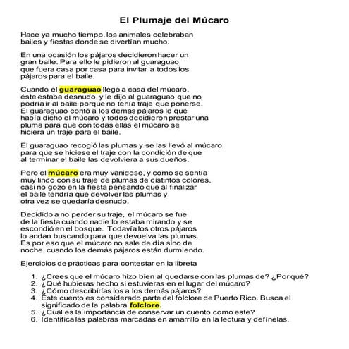 El plumaje del múcaro | DOCX