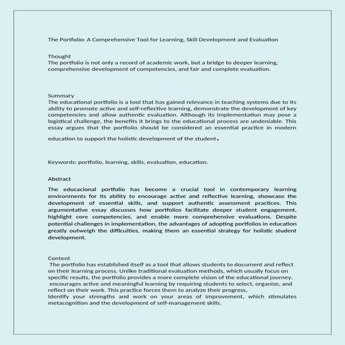 The Portfolio: A Comprehensive Tool for Learning, Skill Development and ...