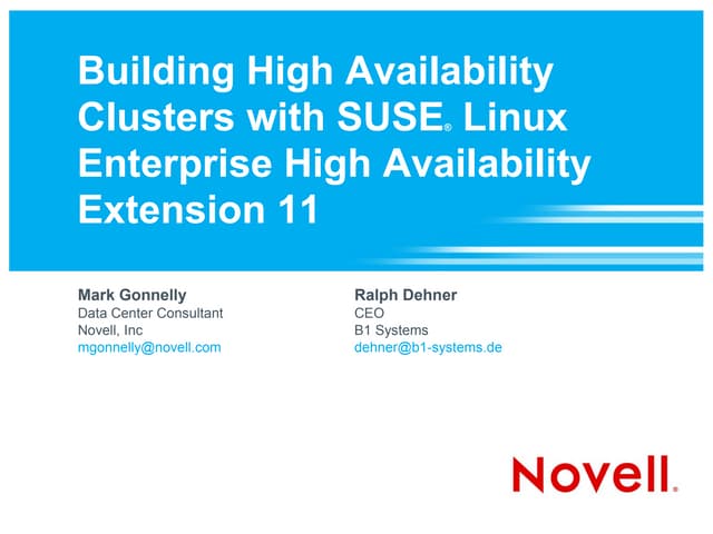 Building High Availability Clusters with SUSE Linux Enterprise High ... Building High Availability Clusters with SUSE Linux Enterprise High ...