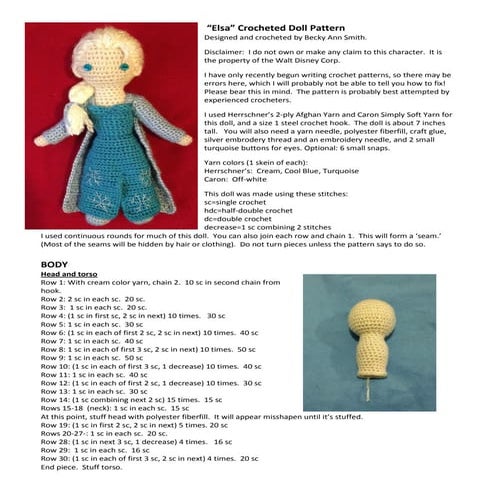 Frozen. Elsa crocheted doll pattern | PDF