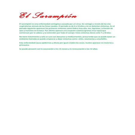 El sarampión como nos afecta y que hacer para tratarlo. | DOCX