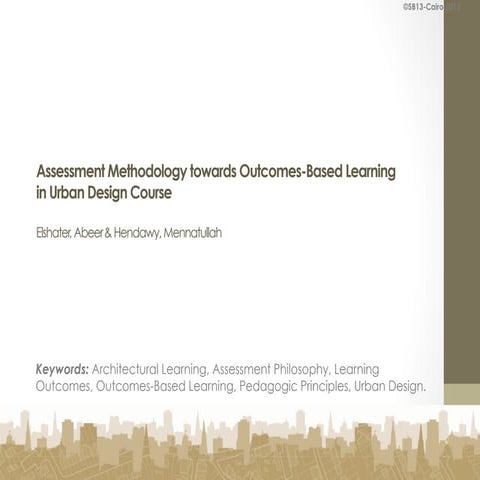 Assessment Methodology Towards Outcomes Based Learning In Urban Design