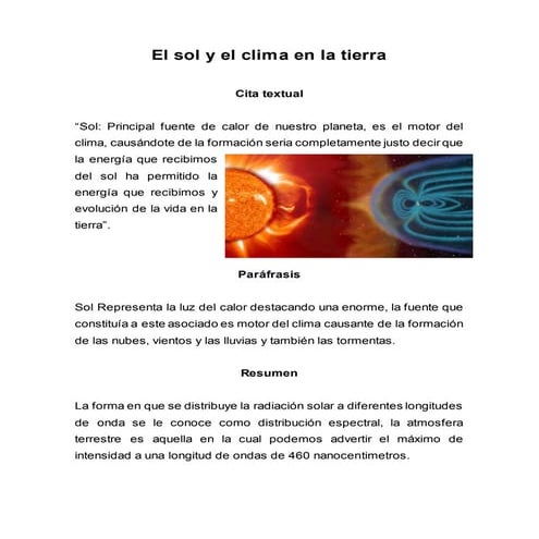 El sol y el clima en la tierra | DOCX