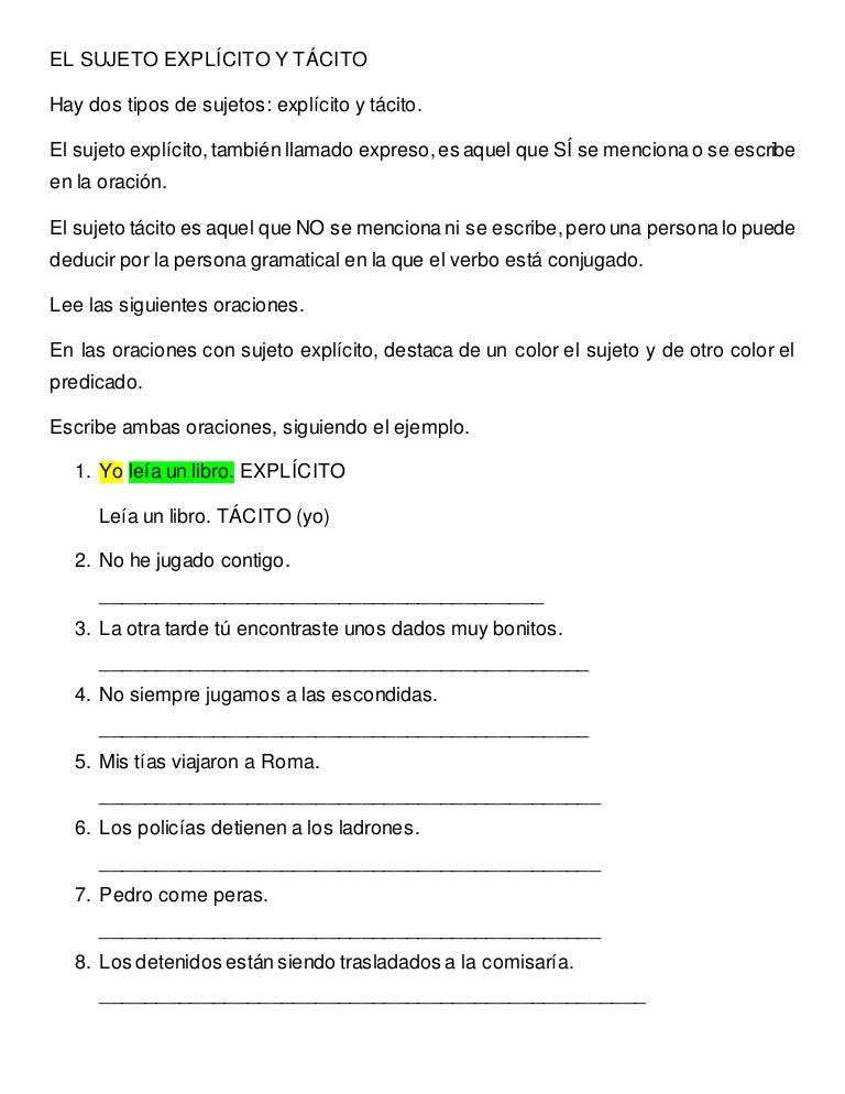 El sujeto explícito y tácito