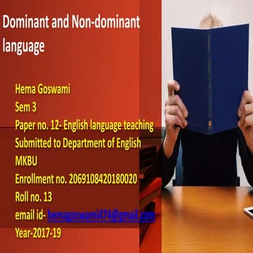 Dominant and Non-Dominant Language, English Language Teaching | PPTX