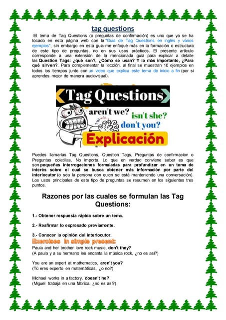 Tag Questions ejercicios para resolver e imprimir en pdf / Question ...