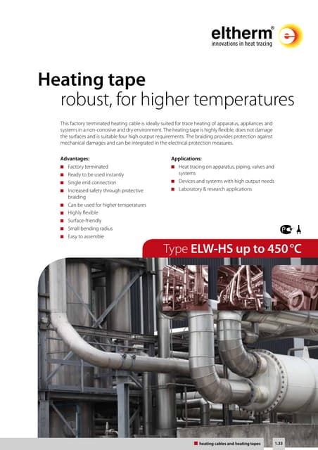 Eltherm ELP/Si-F Heat Trace Cable - Spec Sheet | PDF | Physics | Science