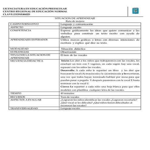 El tren de las vocales | DOCX