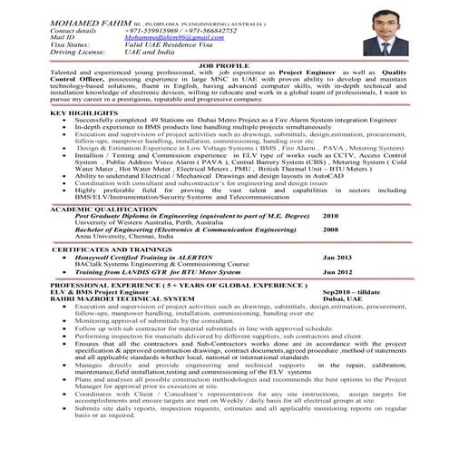 ELV ENGINEER RESUME