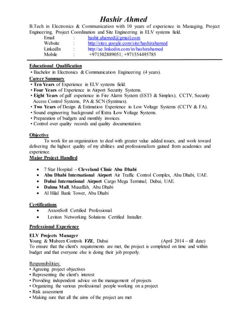 CV - ELV ENGINEER | PDF