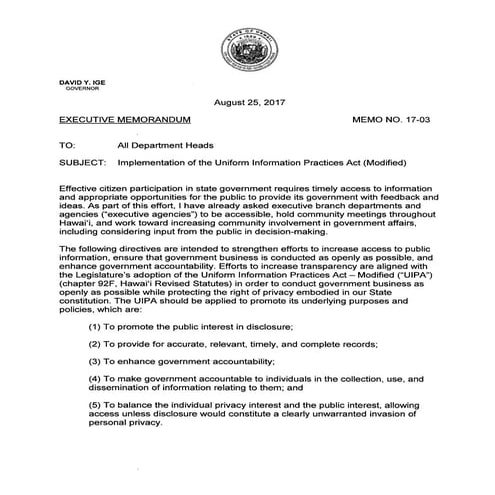 Implementation of the Uniform Information Practices Act | PDF